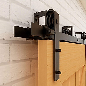 CCJH 9FT Bypass Sliding Barn Door Hardware Kit Double Track Low Ceiling Heavy Duty for Double Wooden Doors, Basic Hanger