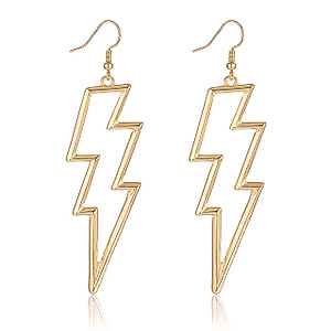 Lightning Bolt Drop Dangle Earrings For Woman Statement Flash Thunder Hook Earrings Punk Fashion Jewelry (Gold)