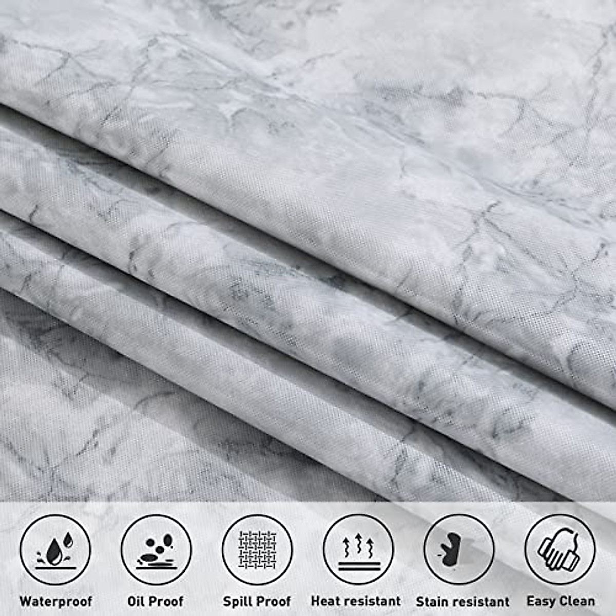 Vonabem 100% Waterproof Rectangle PVC Tablecloth, Vinyl Table Cloth Cover with Flannel Backing Oil Spill Proof Wipeable Table Cloths for Indoor Outdoor (Gray Marble,52X70IN)