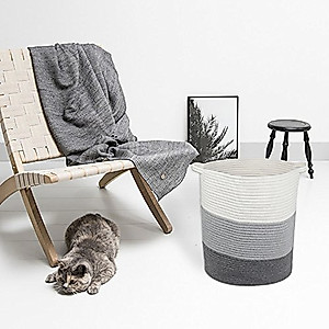 Orino 18"x16" Extra Large Storage Baskets with Handle-Cotton Rope Laundry Basket-Toy Storage Organizer-Soft Baby Kid Nursery Hamper Organizer-Tall Woven Basket Toy Storage Bin(Black+Grey+Beige)