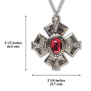 Medallion with Red Cabochon Medieval Renaissance Silver Finish Pendant Necklace