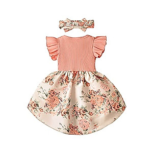 Newborn Baby Girl Dress Floral Ruffle Sleeve Casual Beach Sundress Princess Skirt Clothes Summer Outfits Dresses for Girls (Pink, 0-3 Months)