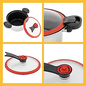 Pressure Cooker,1.8L/0.48gal Stainless Steel Pressure Pot,Non-stick Micro Pressure Soup Pot w/Clear Lid and Non-slip Handles for Boiling&Stewing on Various Stoves,33.5*19.5cm/13.19*7.68in,Silver Round