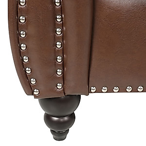 FOKWE Chesterfield Loveseat Leather, Modern Upholstered Tufted Couch 2 Seater with Rolled Arms and Nailhead for Living Room, Bedroom (Dark Brown)