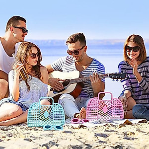 iSpralo Jelly Bag - Girls Jelly Purse Jelly Tote Girls Beach Bag with Flower Sunglasses, Retro Jelly Basket for Easter, Halloween, Bridal (Pink)