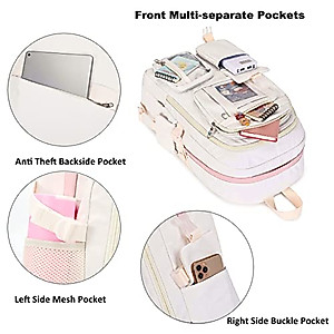 Laptop Backpacks 16 Inch School Bag College Backpack Large Travel Daypack Kawaii Bookbags for Teens Girls Women Students (Off-white)