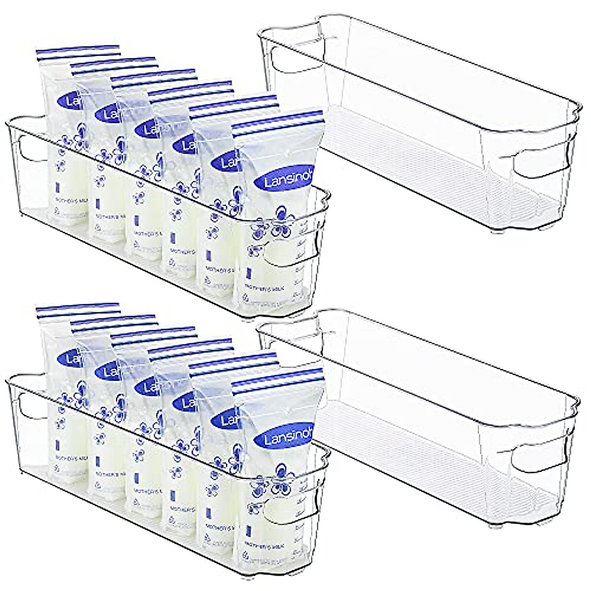 Vtopmart Breastmilk Storage Container 4PCS Set, Clear Freezer and Fridge Organizer Bins, Plastic Storage Bins for Breast Milk, Baby Pouches, Formula, Bottles and Yogurts, 4.3’’ Width, 14.7" Long