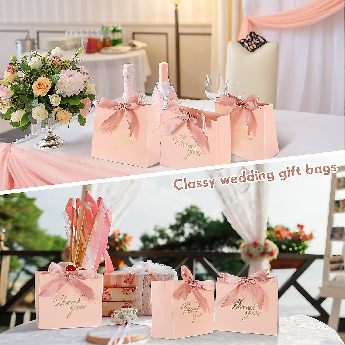 Leinuosen 12 Pcs Small Thank You Gift Bag, Bridal Shower Gift for Guests, Party Favor Bags, Gift Wrap Bags Wedding Baby Shower Birthday Party Supplies(Pink,5.5 x 4.7 x 2.4 Inch)