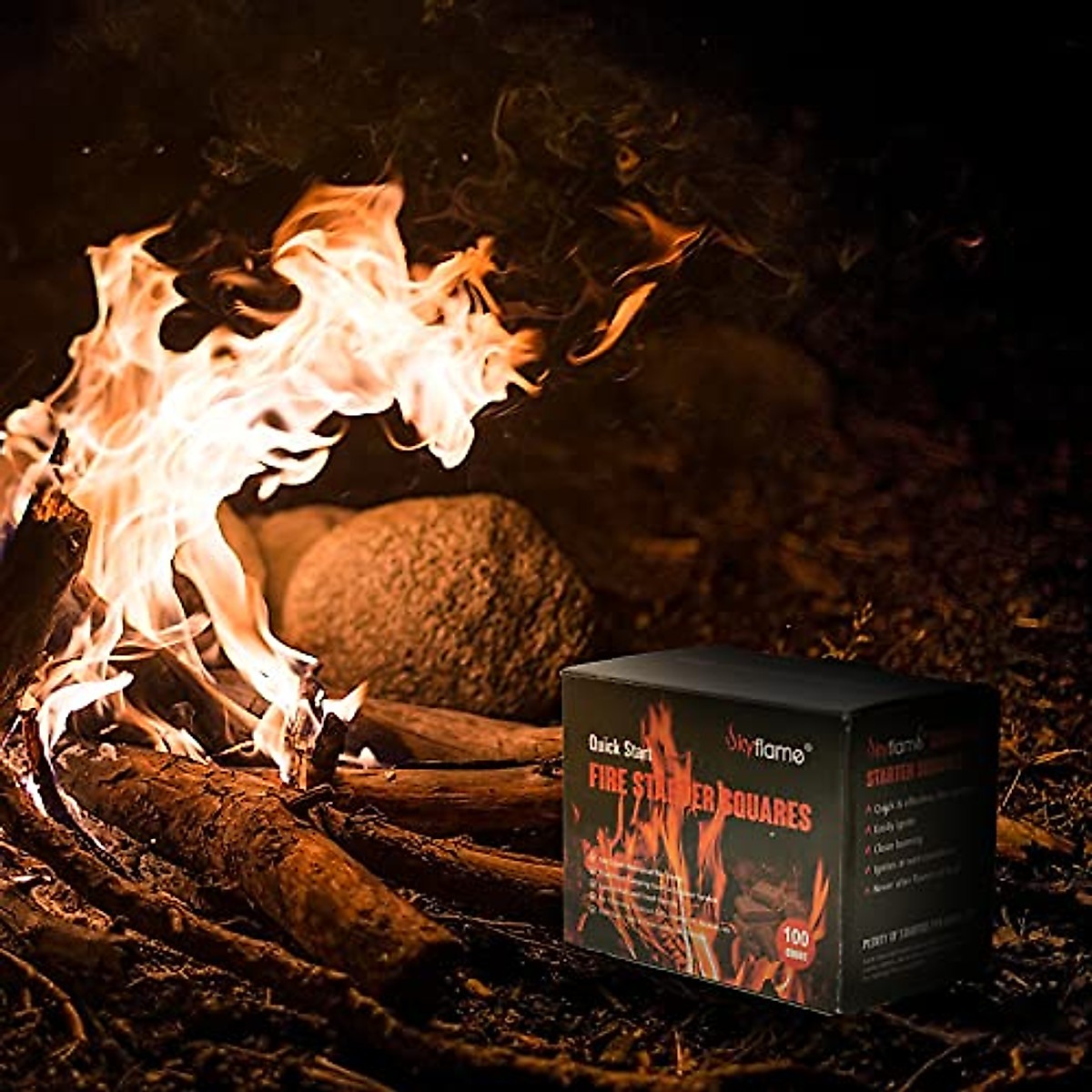 Skyflame 100 Pack Natural Fire Starters, Square Waterproof Easy Fire Charcoal Starters Compatible with BGE, Kamado Joe, Smokers, Wood Stove & Grills, BBQ & Grill, Campfire, Fireplace, Camp Fire Pits