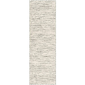 Hauteloom Williford Boho Hand Woven Wool Natural Fiber Soft Area Rug for Living Room, Bedroom, Dining Room- Traditional Farmhouse High Pile Braided Carpet - Black, Cream, Beige - 2' x 3'