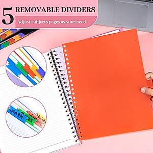 CAGIE 5 Subject Notebook College Ruled with Removable Tabs, 8.5'' x 11'' Lined Spiral Journals Notebook for Women Men Writing, Notebooks for Work Note Taking School Supplies, Pink