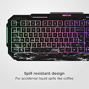 ASTRUM KG200 Wired Gaming Keyboard, LED Rainbow Gaming Backlit, 19 Anti-ghosting Keys, Quick-Response, Multimedia Control for PC and Desktop Computer