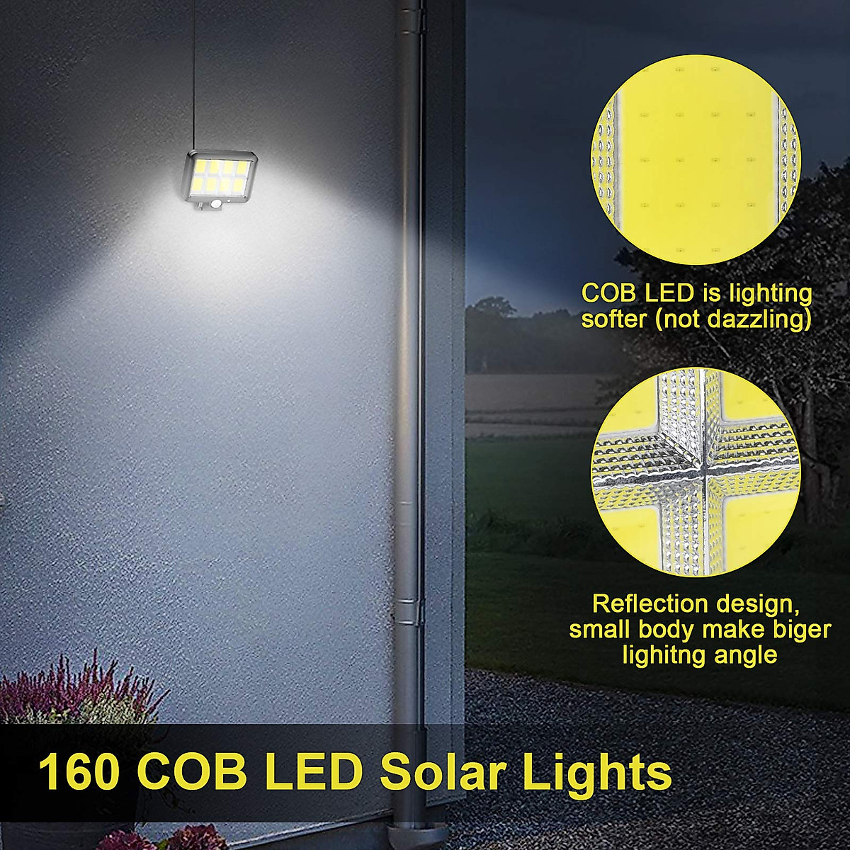 Flaow Solar Lights Outdoor, 2 Pack 320 COB LED Wired Motion Sensor Security Flood Light with 16.4Ft Cable, Adjustable 3 Modes, IP65 Waterproof Wall Lights for Garage Garden Yard(5800K)