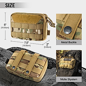 OneTigris Molle Pouch, Tactical Admin Pouch Belt EDC Tool Organizer Zippered Utility Waist Pack 7.5"x5"x2"(Camocolor)