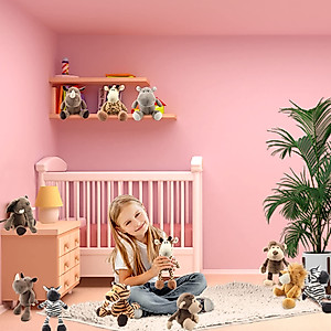 Haconba 8 Pieces 11 Inch Jungle Animal Plush Toys Plush Lion Elephant Zebra Giraffe Tiger Monkey Rhino Hippopotamus Safari Stuffed Animals Set for Jungle Safari Zoo Theme Parties