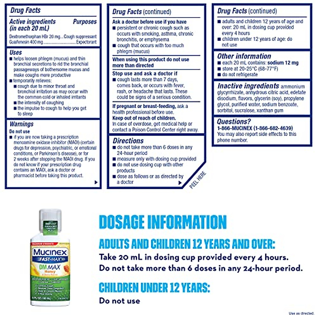 Mucinex Fast-Max Maximum Strength DM MAX, Symptom Relief, Cough Suppressant and Expectorant, Honey & Berry Flavor, 6 FL OZ