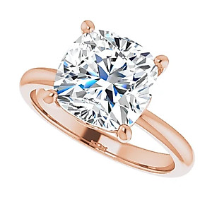 Moissanite Engagement Ring 4 Carat Cushion Handmade Solitaire Diamond Ring Bridal Wedding Gifts for Women Ring VVS1 Colorless (10K Solid Rose Gold)