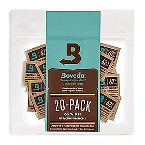 Boveda 62% Storage Humidifier Packets - 2 Way Humidity Control Packs- Size 1-20 Count Resealable Bag - Storage Container Accessories - Bulk Humidity Packs - Relative Humidity Packs - Packet