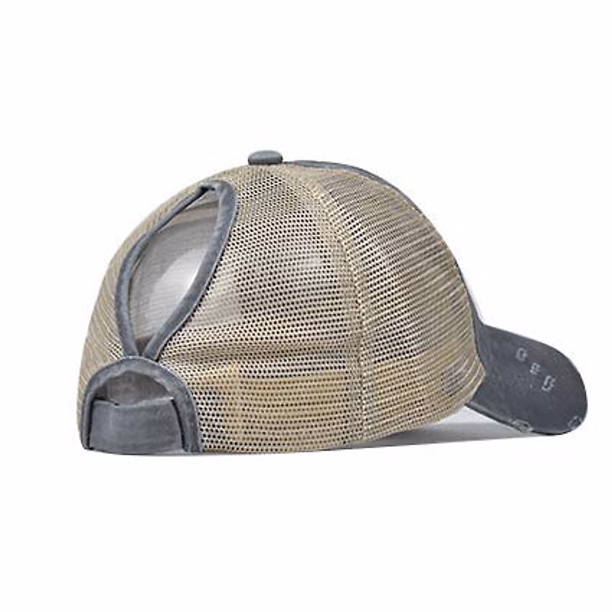 Eohak Distressed Ponytail Hats Baseball for Women Messy-Bun Pony Caps (Black+Grey)