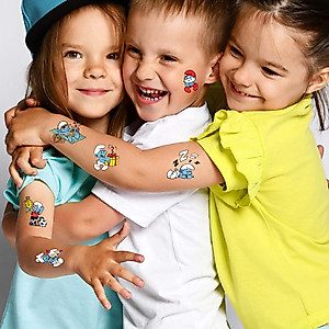 Blue Gnome Smurf Themed Temporary Tattoos | Pack of 30 | MADE IN THE USA | Skin Safe | Party Supplies & Favors | Removable