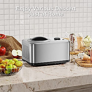 LHRIVER Ice Cream Maker,1.5 Quart Stainless Steel Automatic Ice Cream Maker Machine with LCD Timer,No Pre-freezing,for Making Ice Cream,Gelato,Frozen Yogurt in 30-60 min