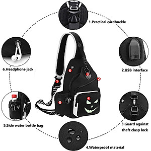 Xinveen Luminous Sling Bag Cross Body Shoulder Backpack Multifunction Chest Bag for Men Boys Travel Sports Evil Smile