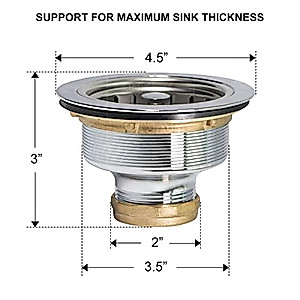 Highcraft 9735 Heavy Duty Kitchen Sink (3-1/2 Inch) Stainless Steel Drain Assembly With Strainer Basket KOHLER Style Stopper, 1.79