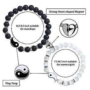 SmileBelle Magnetic Heart Bracelets for Couples Gift Matching Couple Bracelets for Boyfriend Girlfriend Jewelry Gift, His and Hers Yin Yang Long Distance Relationship Bracelet as Birthday Gift for Her