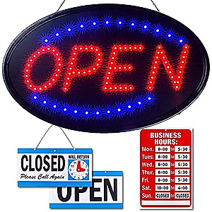 Ultima LED Neon Open Sign for Business: Jumbo Lighted Sign Open with Flashing Mode – Large Indoor Electric Light up Sign for Stores (23 x 14 in) Includes Business Hours and Open & Closed Sign