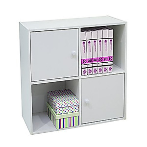 KB Designs - 2 Door, 2 Open Cube Storage Organizer Bookcase, White