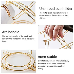 oAutoSjy Coffee Cup Holder Coffee Cup Rack Stand with 6 Hooks, Detachable Coffee Mug Holder Stand, Cup and Saucer Countertop Storage Organizer Wrought Iron Mug Drainer Drying Rack Gold Mug Hanger Rack