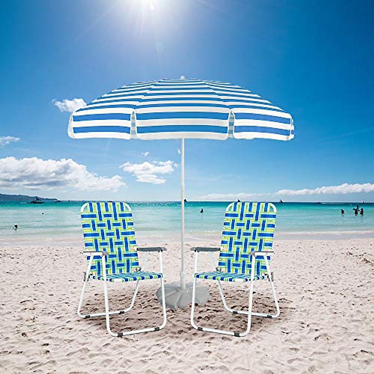 VINGLI Patio Lawn Webbed Folding Chairs Set of 2, Outdoor Beach Portable Camping Chair for Yard, Garden (Blue, Classic)
