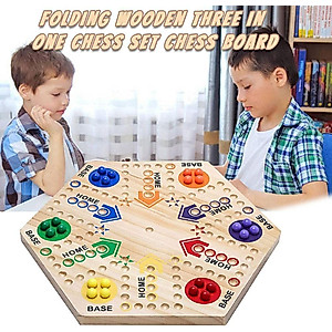 Wooden Board Game, Original Marble Game Board Game Double Sided Painted 2 to 6 Player Fast Track Board Game Wooden with 6 Colors 24 Marbles 6 Dice for Adults Kids Family