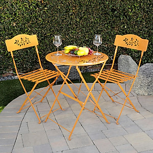 Alpine Corporation Indoor/Outdoor 3-Piece Bistro Set Folding Table and Chairs Patio Seating, Orange