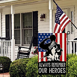 CROWNED BEAUTY Memorial Day Soldier Garden Flag 12x18 Inch Double Sided Always Remember Our Heroes 4th of July Patrioctic American Independence Outside Yard Decor