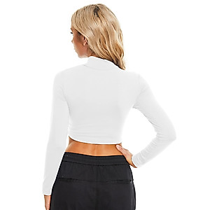 White Long Sleeve Tops for Women Cropped Turtleneck Valentines Day Outfit Spring Fashion 2023 Tshirts Thermal Y2k Clothing, X-Small