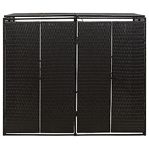 vidaXL Double Wheelie Bin Shed Outdoor Patio Recycling Dustbin Trash Cover Store Garden Wheelie Bin Storage Black 140x80x117 cm Poly Rattan