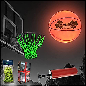 Glow in The Dark Basketball Net Hoop - LED Lighted Smart Basketball Goal with Glowing Hoop Net - Nightime Light Up Glow Hoop Outdoor - Heavy Duty Basketball Air Pump Included