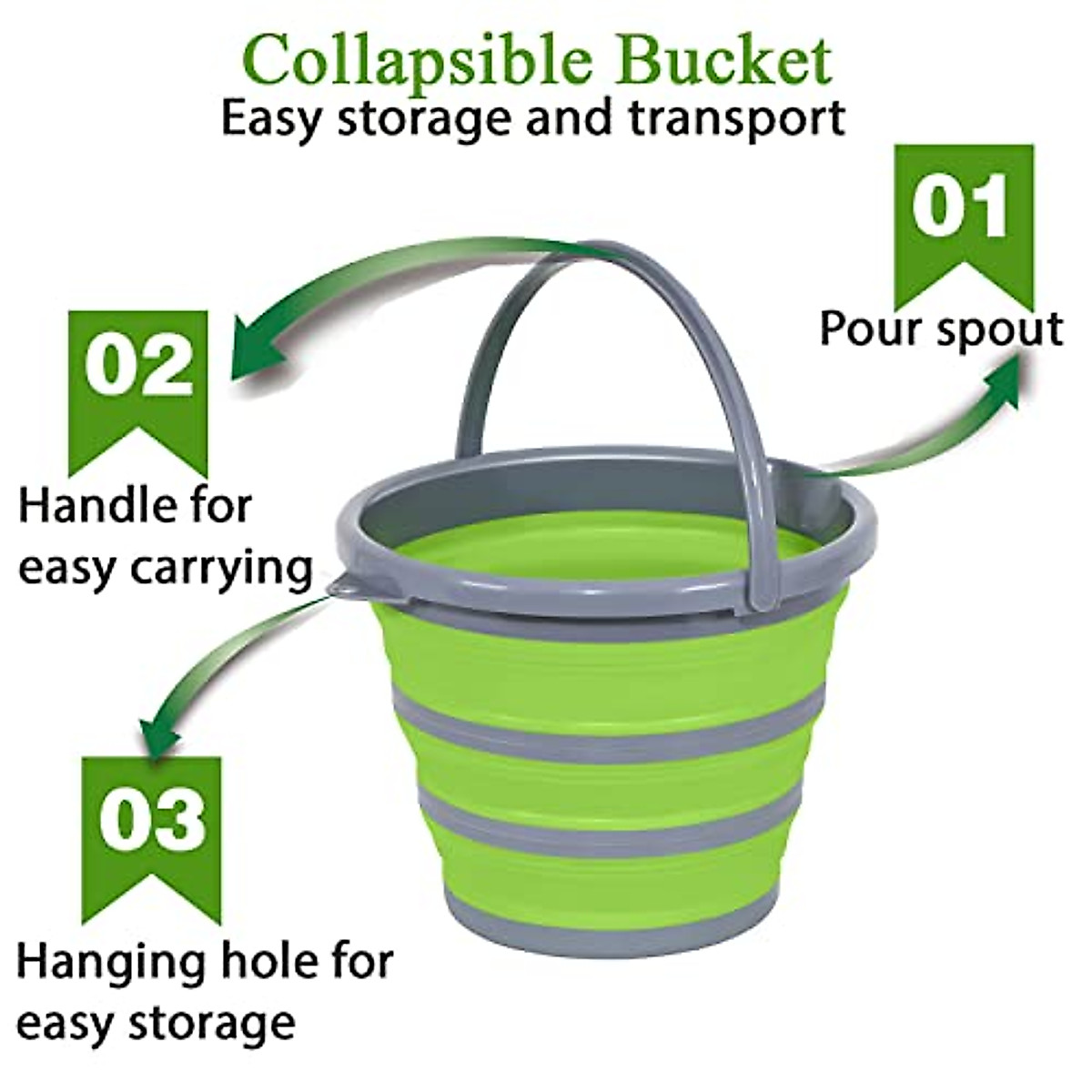 GreatCool Car Wash Collapsible Bucket with 3-in-1 Car Wash Mitt, Coral Velvet + Weave + Chenille Microfiber Glove Sponge, 10L (2.6 Gallon) Portable Folding Basin Pail for Car Household Cleaning