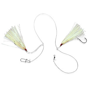 Uncle Mo’s Tackle - 12 Pack Fluke Flounder Killer Hi-Lo Rig – Multicolor Mylar Teaser for Saltwater – BKK Black Size 3/0 Octopus Hook -30lb Heavy Duty Mono 2ft Long-Black Duo-Lock Snaps
