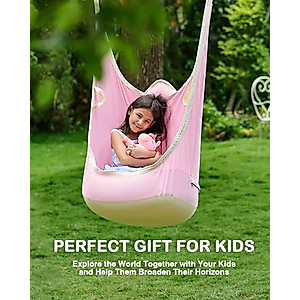 CO-Z Upgraded Kids Pod Swing, Hanging Pod Swing Chair with Inflatable Cushion, Child Hanging Hammock Swing for Indoor and Outdoor, Sensory Pod Swing for Kids (Two Straps, Pink)