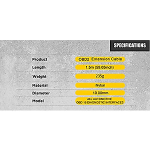 OBD Wired 150cm 16Pin Male to Female Extension Cable Diagnostic Extender Cord, Yellow (Round 16 Pin 150cm) (Nylon)