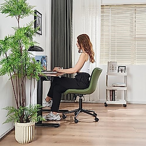 YOUNIKE Green Ergonomic Home Office Desk Chair with Wheels Comfy Armless Criss Cross Chair with Adjustable Back Modern Leather Upholstered Swivel Vanity Chair Small Cute Rolling Task Chair Women Olive