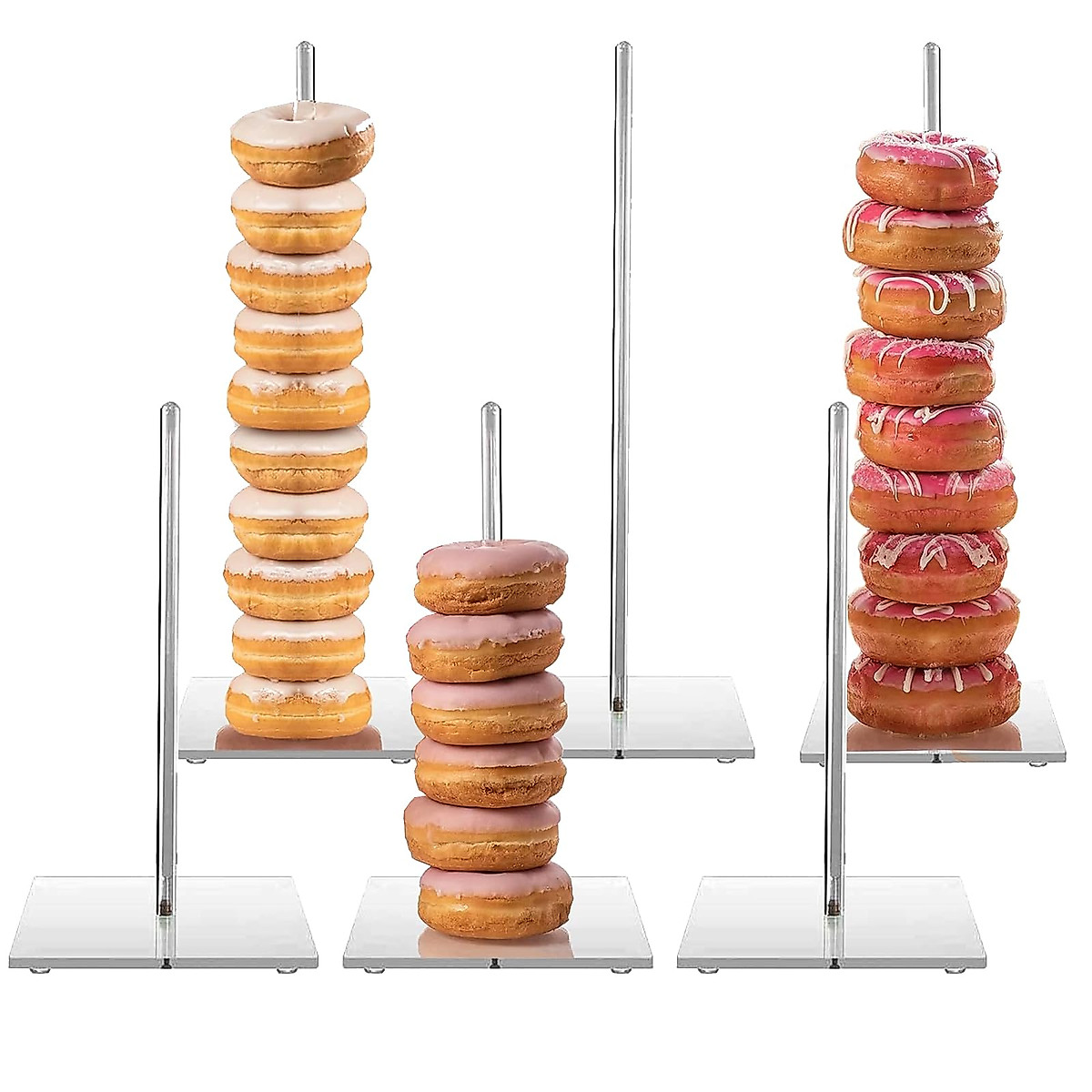 YAGELI Acrylic Donut Stand 6 Pieces,Removable Clear Donuts Display Stand Bagels Holder for Party Wedding Birthday Treat Display Corner Decor,Non-Slip Doughnut Bar 15 inch and 10 inch