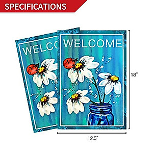 ANLEY |Double Sided| Premium Garden Flag, Spring Summer Daisy Jar and Ladybug Welcome Decorative Garden Flags - Weather Resistant & Double Stitched - 18 x 12.5 Inch