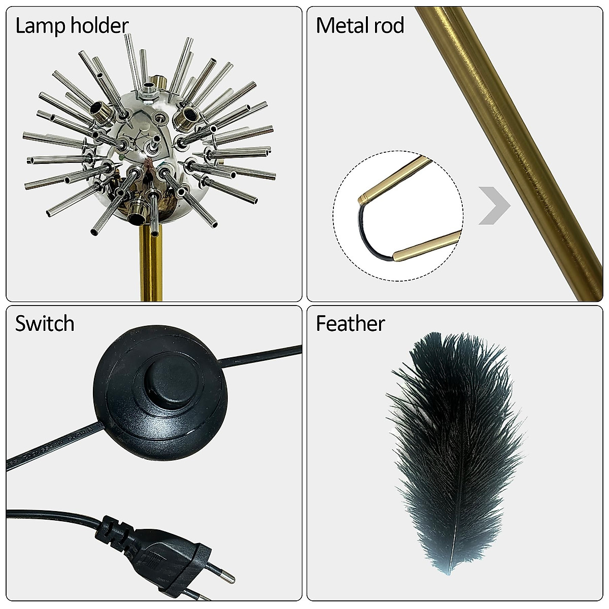 HDXZTQ Floor Lamp， Standing Lamp Tall Feather Floor Lamps 62.9in Black Floor Lamps for Living Room Foot Switch / 6*G4 Feather Lamp (Black Floor lamp)