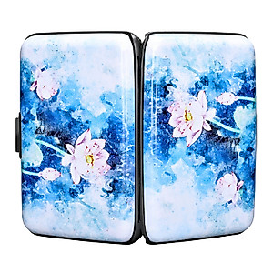 ELFISH Mini RFID Aluminum Wallet Credit Cards Holder Business Card Case Metal ID Case for Men Women (Blue Lotus)