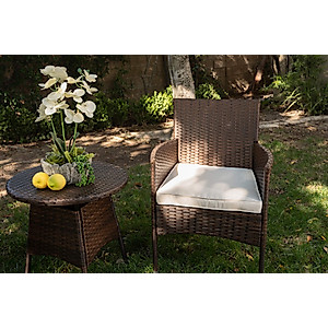 Barton 3 Pieces Bistro Chair Set w/Glass Table Beige Outdoor Patio Furniture Wicker Rattan Modern Conversation Chat Seating