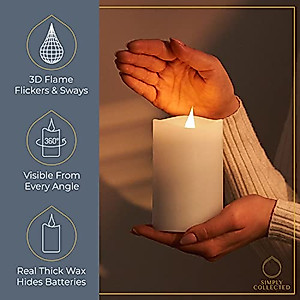 Simply Collected Flickering Flameless Candles Battery Operated with Timer, 800+ Hours Realistic 3D Moving Flame, Battery Candles, Electric LED Candle, Real Wax Pillar, Unscented | White - 3x5 Inches