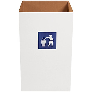BOX USA Corrugated Trash Can with Waste Logo, 50 Gallon, 18' x 18' x 36', White, 10/Bundle